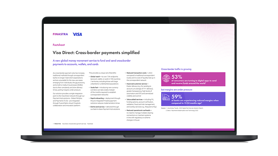 Visa Direct: Cross-border payments simplified | Finastra Visa Direct: Cross-border payments simplified | Finastra