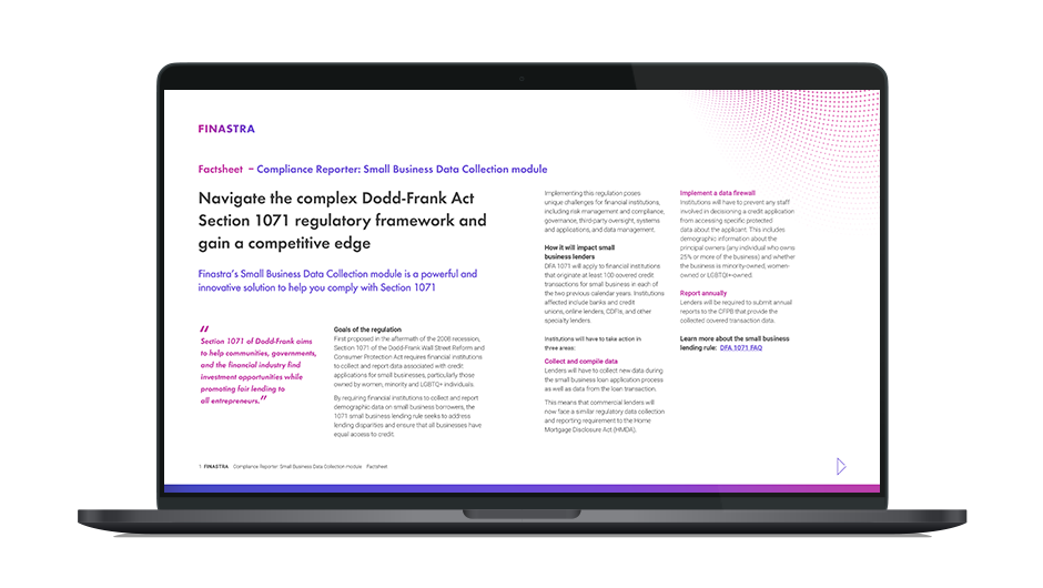 Compliance Reporter 1071 Dmall Business Data Collection Module | Finastra