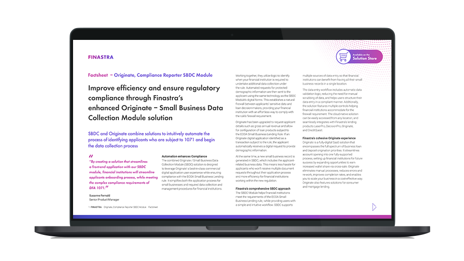 Compliance Reporter 1071 Dmall Business Data Collection Module | Finastra