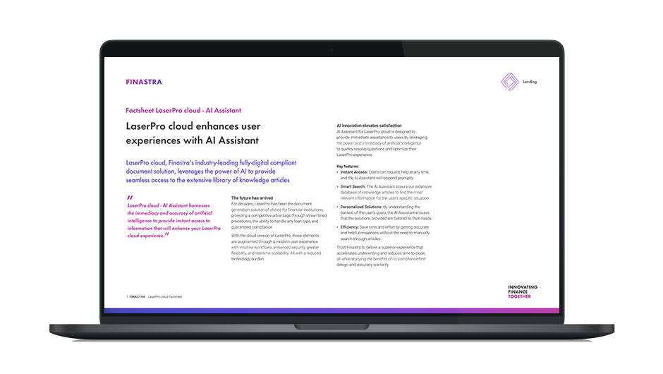 LaserPro cloud enhances user experiences with AI Assistant | Finastra
