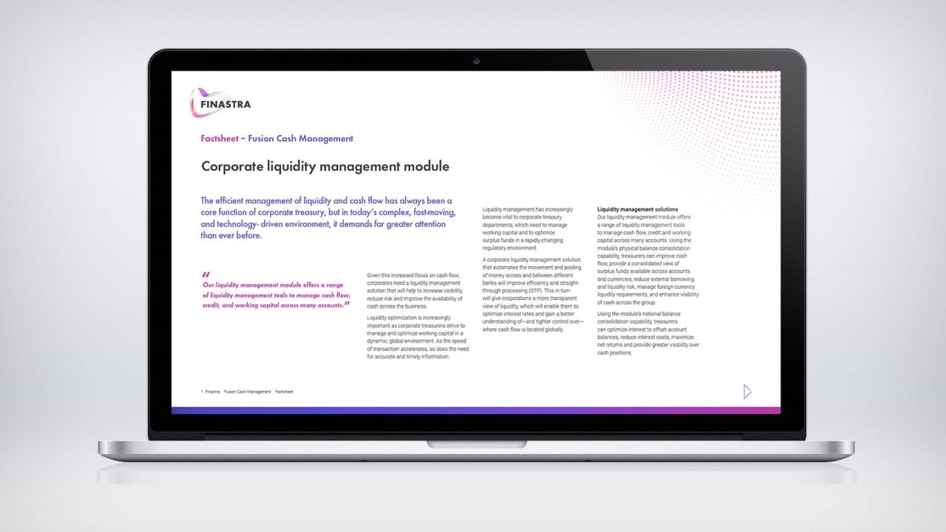 Fusion Cash Management Corporate Liquidity Management | Finastra