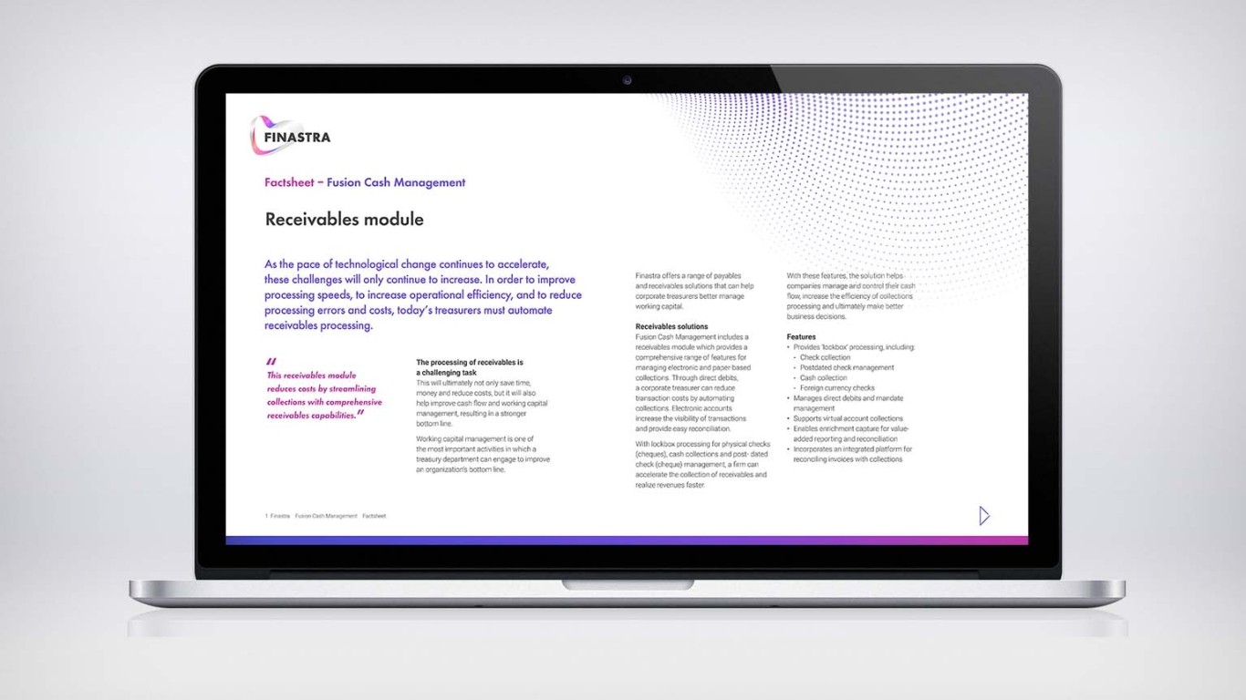 Fusion Cash Management Receivables | Finastra