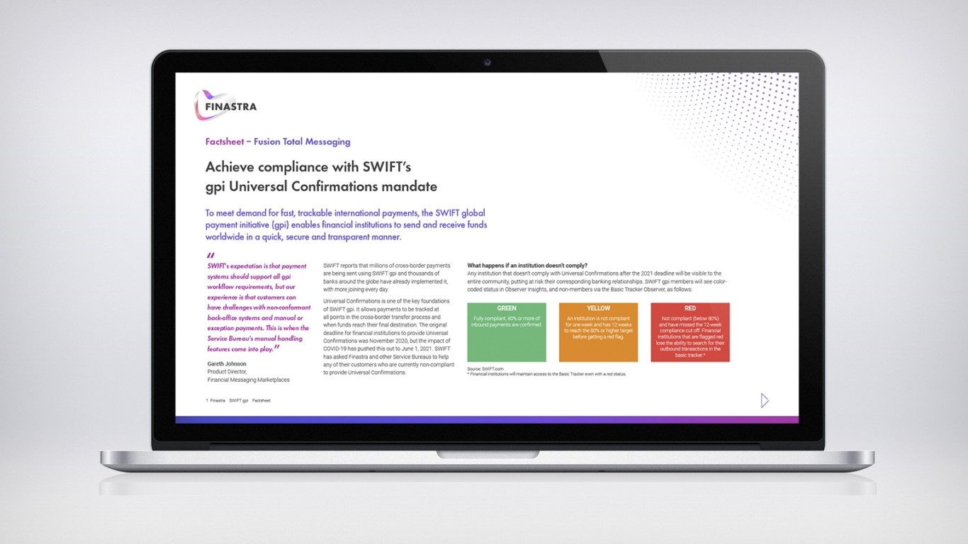 SWIFT gpi Universal Confirmations | Finastra